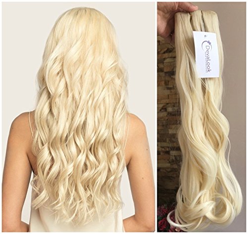 Long Thick One Piece Wavy Clip in Hair Extensions 20" Blonde Curly Hairpiece for Women Girl (20 inch wavy, Platinum blonde)