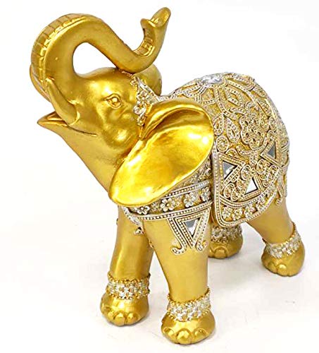 Dalax- 9"(H) Elephant Statue Figurines Home Decor Trunk Facing Upwards Lucky Figurine Living Room Office Decorations Ornaments Statues Gift Set Art Accent Good Luck Centerpiece Gifts Collection