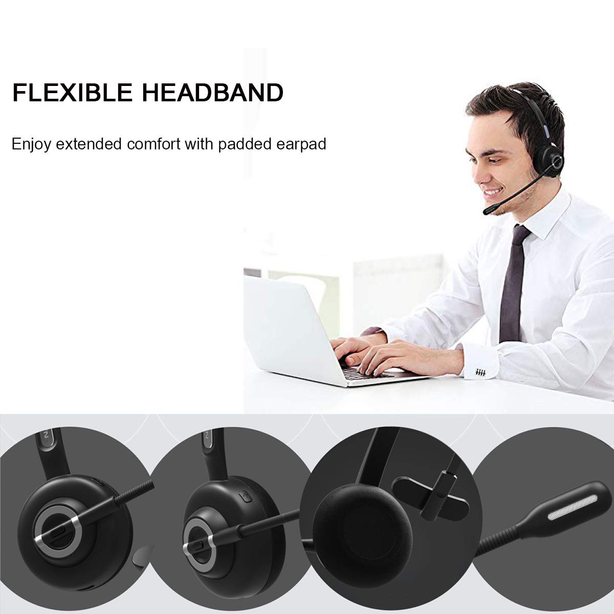 MERAIJIN Trucker Bluetooth Headset Wireless Headset with Microphone Over The Head Headphones with Noise Cancelling Sound On Ear Car Earphones Office Earpiece for Cellphone Call Center Bluetooth V5.0