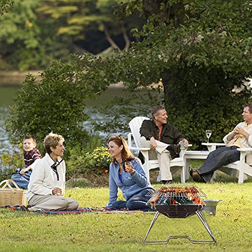 Barbecue Grill, Folding Charcoal BBQ Grill Portable Camping Grill, Stainless Steel Barbecue Tool Kits for Outdoor Picnic Patio Camping Backyard Cooking Travel