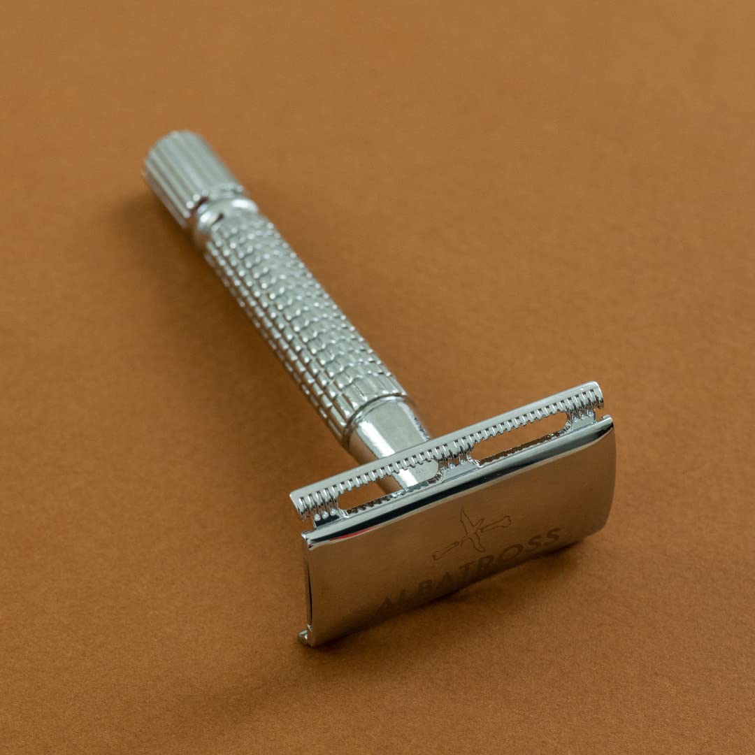Albatross Zero Waste Flagship 3-Piece Safety Razor, Double Edge Metal Reusable Razor for Men & Women + 10 Blades
