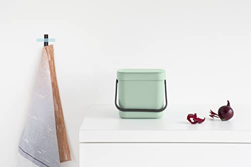 Brabantia Sort & Go Food Trash Can (0.8 Gal/Jade Green) Small Countertop Kitchen Compost Caddy with Handle & Removable Lid, Easy Clean
