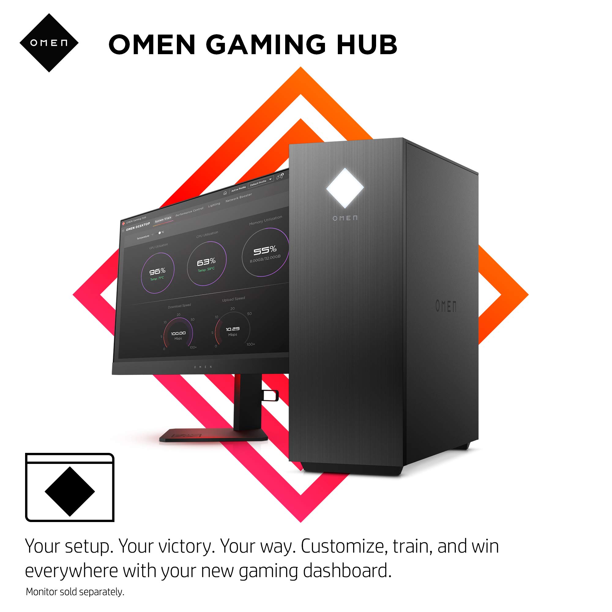 OMEN 25L Gaming Desktop PC, AMD Radeon RX 5500, AMD Ryzen 5 3500, HyperX 8GB DDR4 RAM, 512GB PCIe NVMe SSD, Windows 10 Home, VR Ready, RGB Lighting (GT12-0010, 2020 Model)