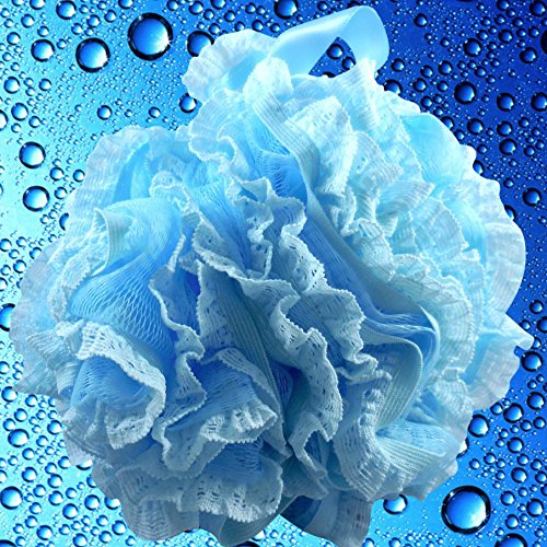 Loofah-Bath-Sponge Lace-Mesh-Set // 2-Scrubs-in-1 by Shower Bouquet/Large Full 60g Pouf (4 Pack Spa Colors) Body Luffa Loofa Loufa Puff - Exfoliate, Cleanse Skin with Luxurious Bathing Accessories