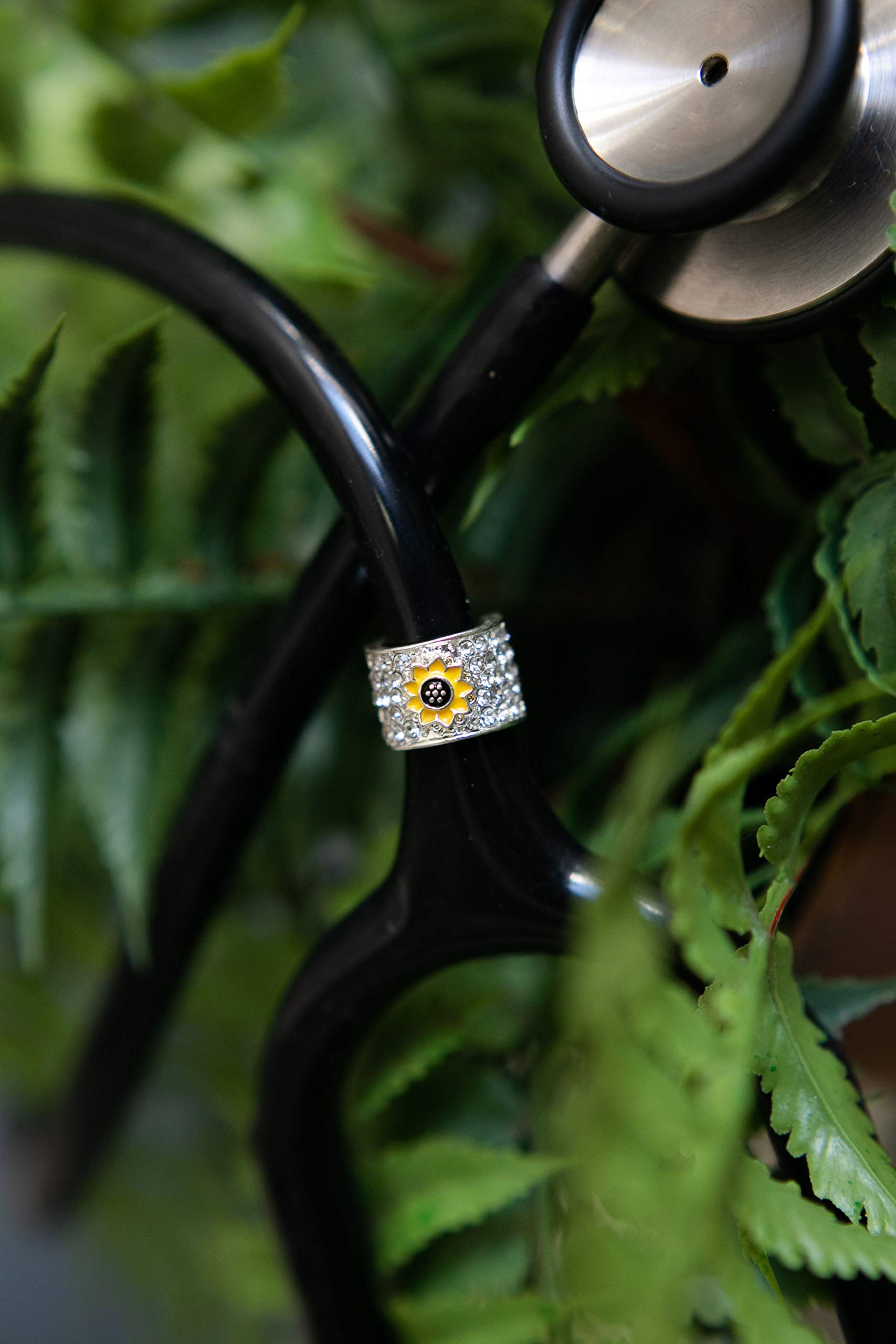 charMED Custom Stethoscope Charms - Sunflower Charm - Gifts for Nurses, Doctors, Veterinarians, Technicians, Surgeons & Healthcare Professionals - Metal Silver 0.5" Ring Charm