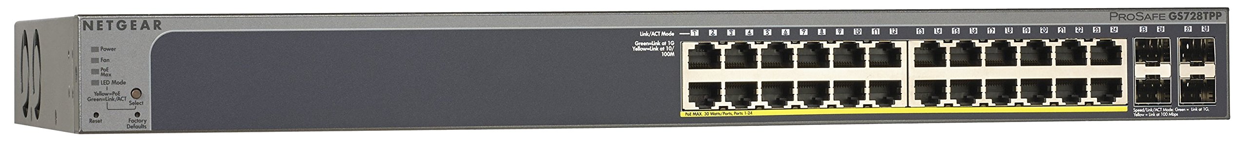 NETGEAR GS728TPP-100NAS 24-Port Gigabit Ethernet Smart Managed Pro Switch, PoE/PoE+, 384w, 4 SFP+, ProSAFE Lifetime Protection (GS728TPP)