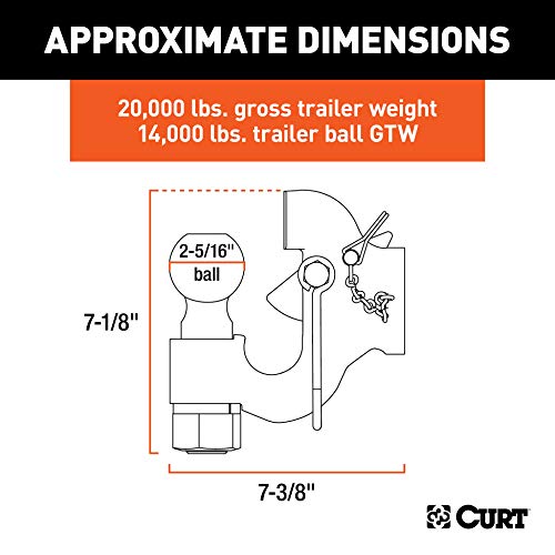 CURT 48410 SecureLatch 2-5/16-Inch Ball and Pintle Hitch Hook Combination, 20,000 Pounds, Mount Required