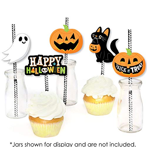 Big Dot of Happiness Jack-O'-Lantern Halloween - Paper Straw Decor - Kids Halloween Party Striped Decorative Straws - Set of 24