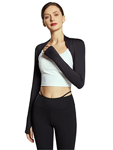 FEOYA Women's Anti-UV Arm Cover Shrug Breathable Cooler Shrug for Golf Riding Jogging Shawl Arm Sleeves Black S
