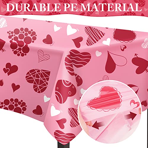 CAKKA Valentines Day Tablecloth Plastic 54x108 Inch, 2Pack Disposable Pink Heart Tablecloth, Rectangle Valentine Table Cloth Table Cover for Valentineās Day Wedding Decor Decoration