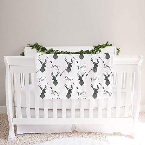 Lovable Gift Co Personalized Deer Fleece Baby Boys Blanket, Charcoal and Brown Print