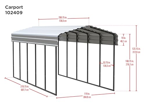 Arrow Carports Galvanized Steel Carport, Compact Car Metal Carport Kit, 10' x 24' x 9', Eggshell