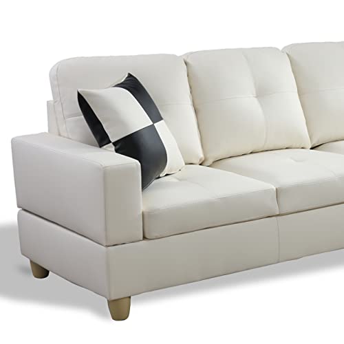 Beverly Fine Funiture Tinata Right Facing Faux Leather Sectional Sofa, Cream White