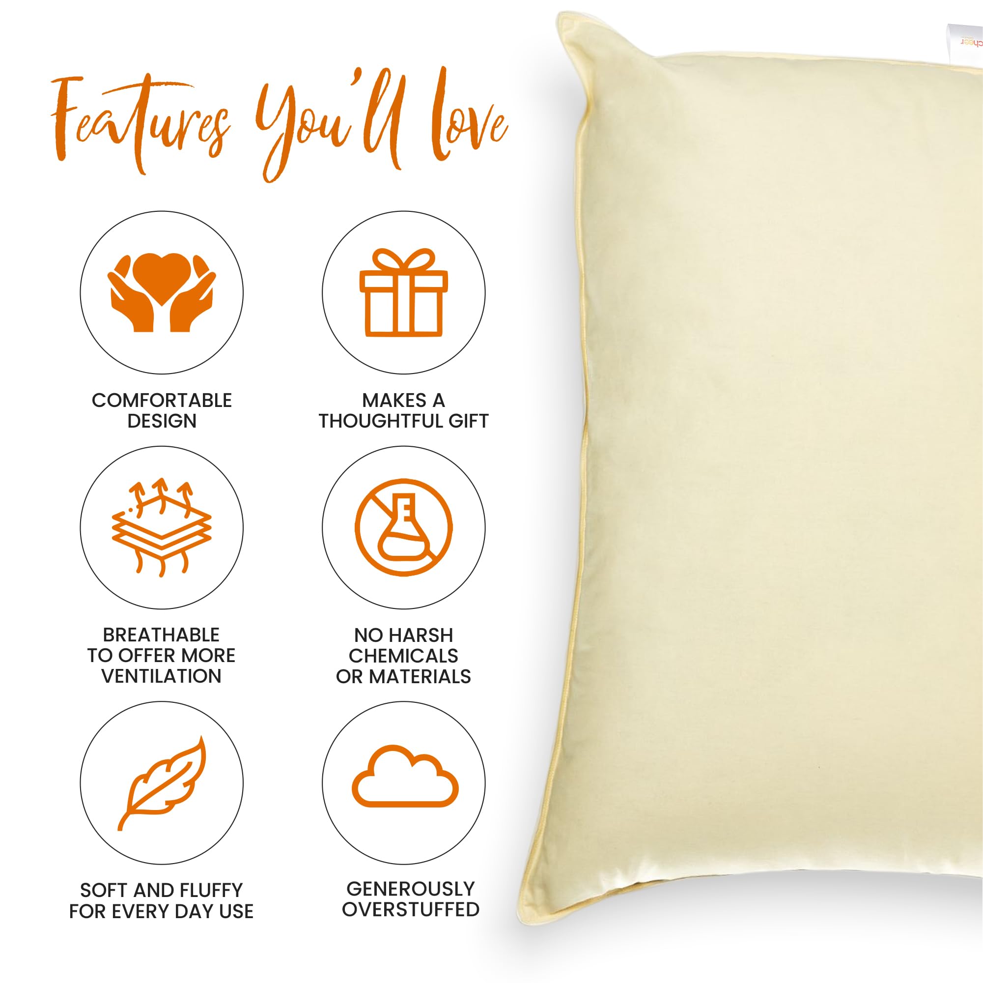 Cheer Collection U Shaped Body Pillow - Down Alternative Full Body Pillow for Side Sleeper, Pregnancy, Neck and Shoulder Support - Zippered Cover