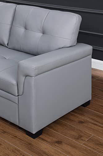 Eafurn L Shaped Convertible Sleeper Sofa with Reversible Chaise,3 in 1 Pull Out Couch Bed with Storage,Upholstered Fabric Sectional Corner Sofa & Couches Sofabed, Gray Leather