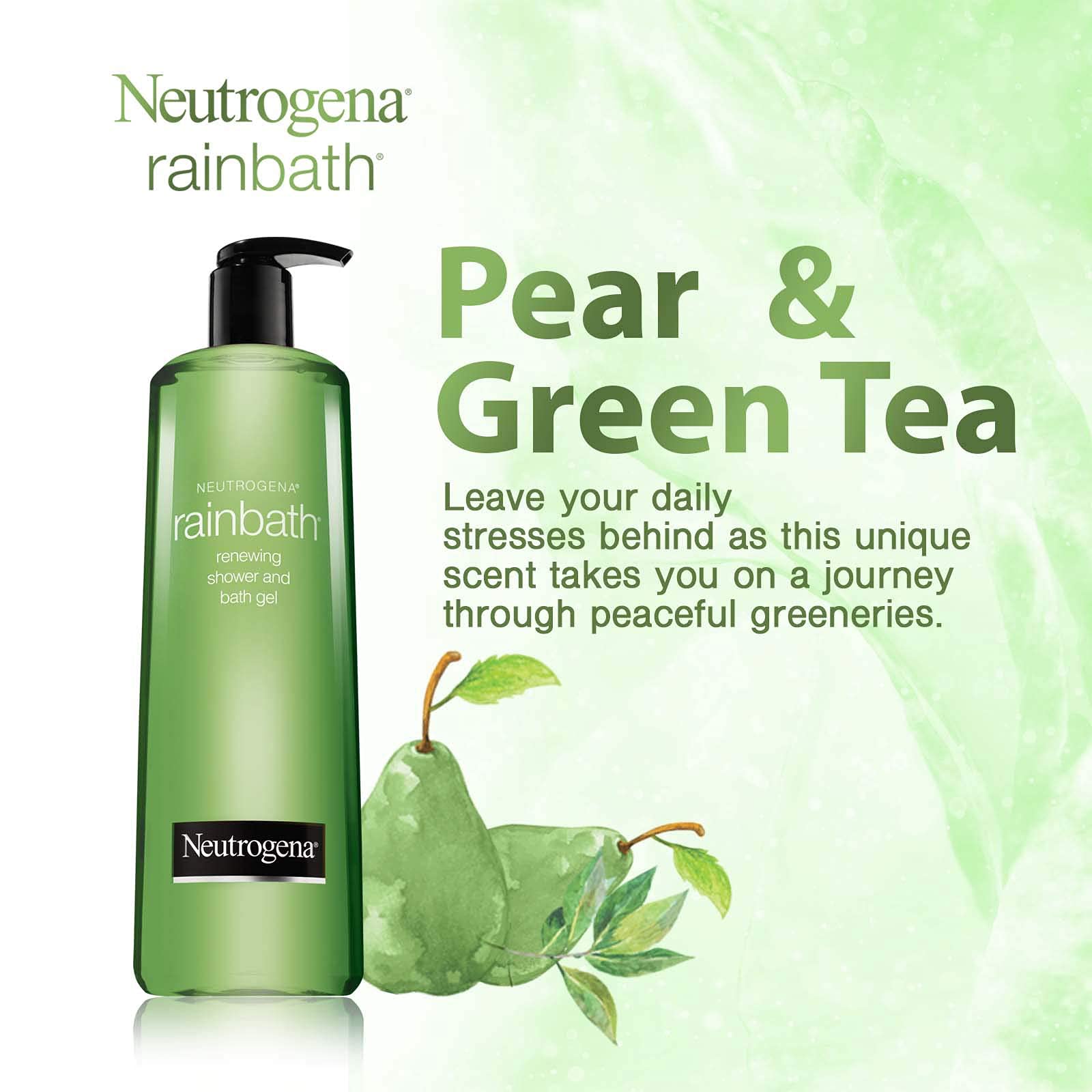 Neutrogena Rainbath Renewing Shower And Bath Gel, Moisturizing Body Wash and Shaving Gel with Clean Rinsing Lather, Pear & Green Tea Scent, 16 fl. oz