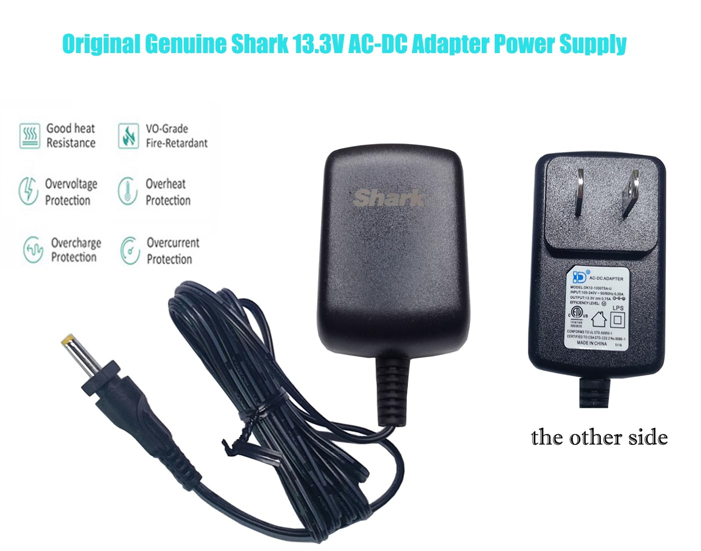 Original OEM Genuine Shark 13.3V 0.75A AC/DC Adapter for Shark Ultra Cyclone Pet Pro CH951 14 CH95114 CH951C 10.8V PetPro Plus Cordless Handheld Vacuum Cleaner XB950 Battery Pack Lithium ion Charger