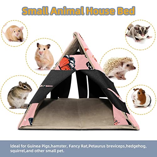 enheng Small Pet Hideout Sweet Butterflies Flying Lady Bug Pattern Hamster House Guinea Pig Playhouse for Dwarf Rabbits Hedgehogs Chinchillas