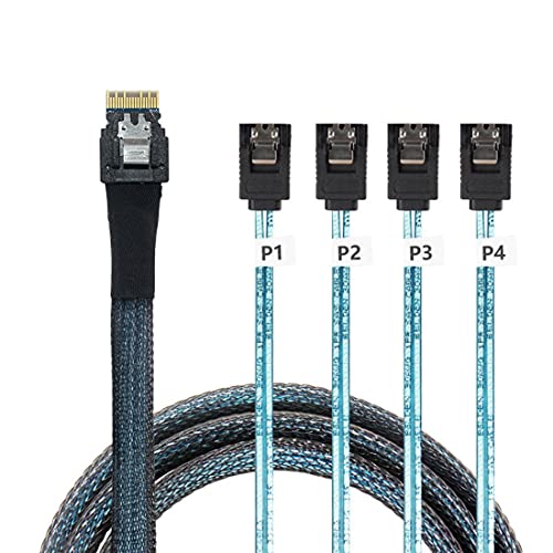 chenyang CY Slim Line SAS 4.0 SFF-8654 4i 38 Pin Host to 4 SATA 7 Pin Target Hard Disk Fanout Raid Cable 50cm