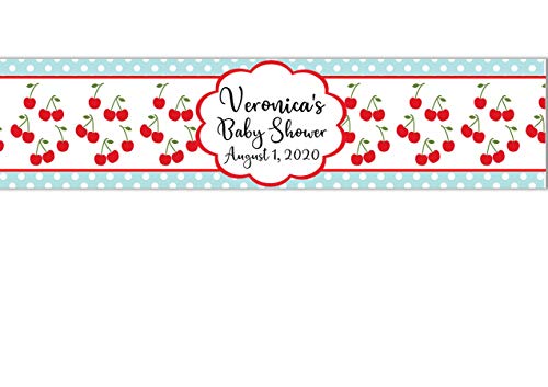 Cherry Pattern Water Bottle Labels, Pack of 25 Personalized Peel and Stick Waterproof Wrappers for Birthday Party Favors
