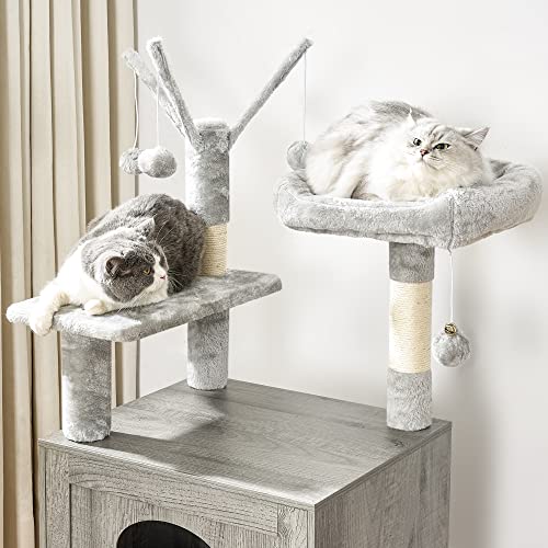 BEWISHOME Cat Litter Box Enclosure All-in-one Cat Tree with Litter Box Furniture Hidden Cat Tower with Plush Perch Scratching Posts Modern MMJ82Q