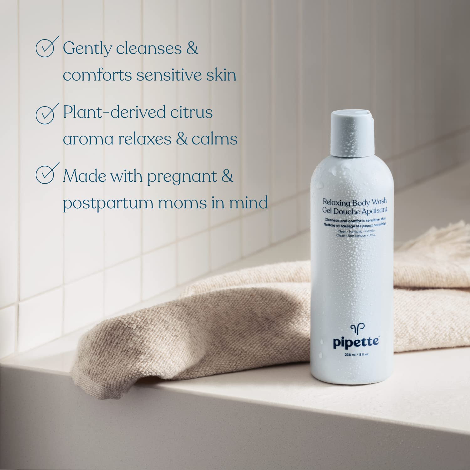 Pipette Relaxing Body Wash - Plant-derived Moisturizing Squalane, Aromatherapeutic Citrus & Geranium, Ideal Pregnant Mom Gifts or Pregnancy Gift, 8 fl oz