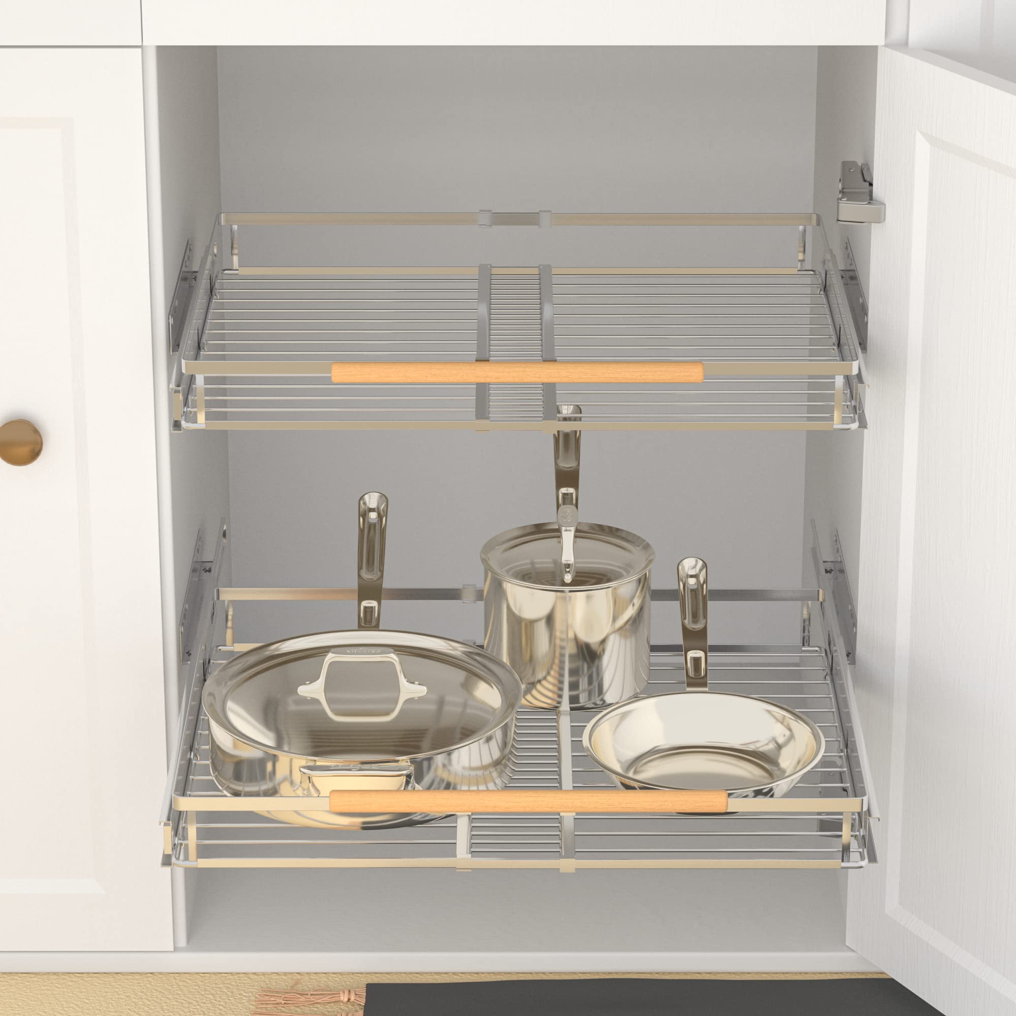 ARCCI Expandable Pull Out Cabinet Organizer 2 Pack, Heavy Duty Slide Out Pantry Storage Shelves, Sliding Drawer Organizer Rack for Kitchen Cabinets, Under Sink, Home, 17.1"-28" W x 22.4" D