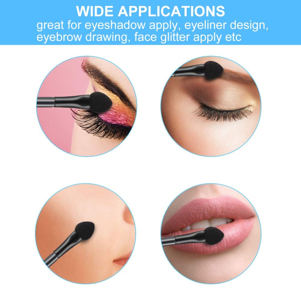 AaKode 30PCS Disposable Dual Sides Eye Shadow Sponge Brushes Makeup Applicator, Professional Double-End Eyeshadow Brushes Cosmetic Tool(12CM, Black)