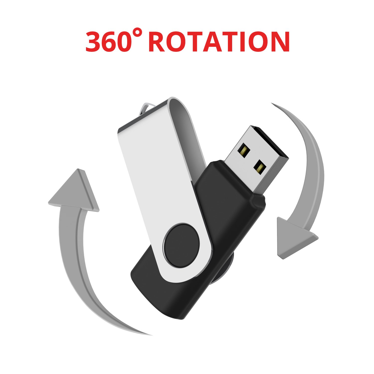 MOSDART No Logo USB2.0 2GB Flash Drive, Swivel Design with LED Indicator, Keychain Loop, FAT32 Memory Stick for Data Storage, Black(Pack of 10)