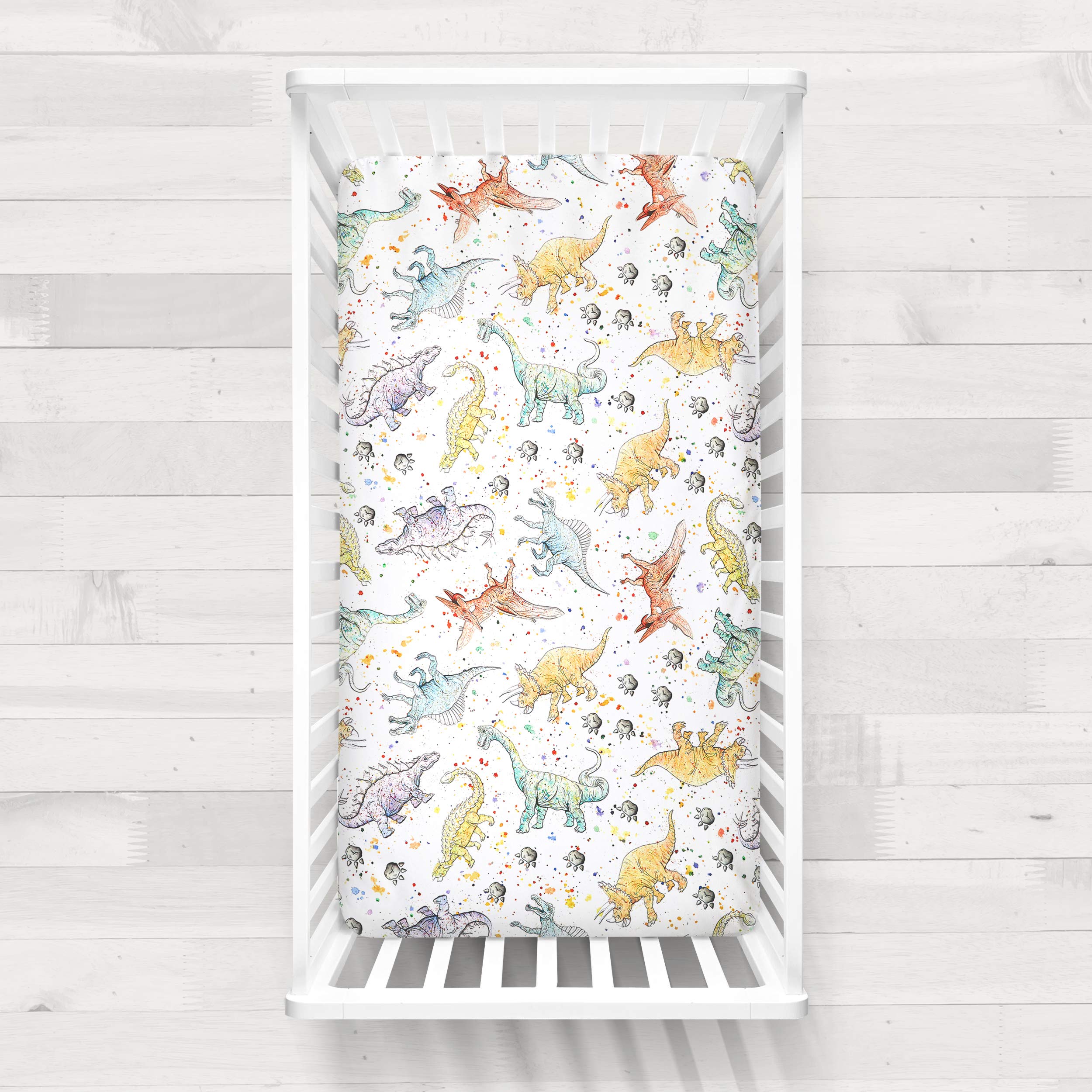 Watercolor Dinosaur Jersey Knit Cotton Crib Sheet | Extra Soft and Stretchy