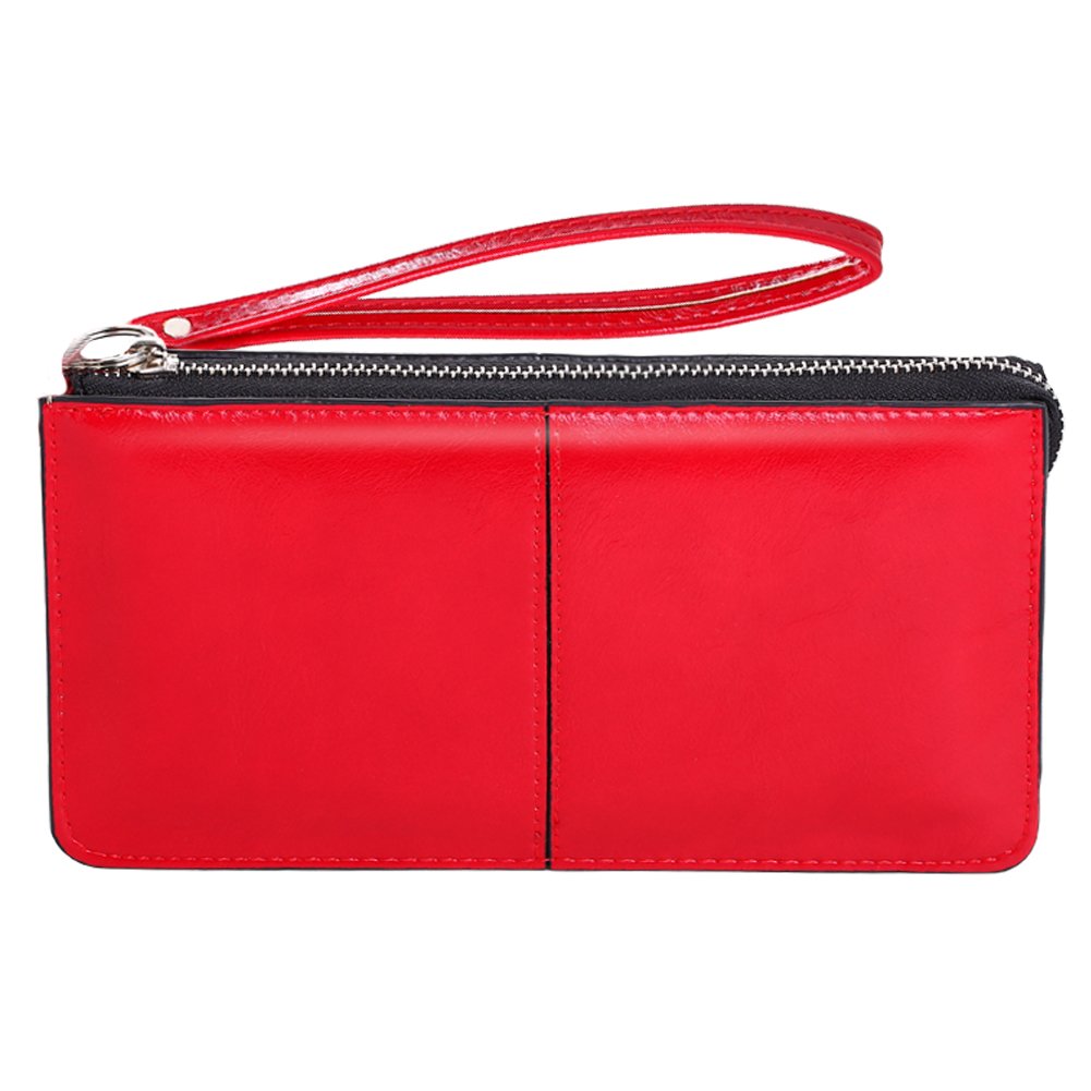 Bonaweite Women's Wristlet Clutches Leather Wallet Purse Cards Holder Red