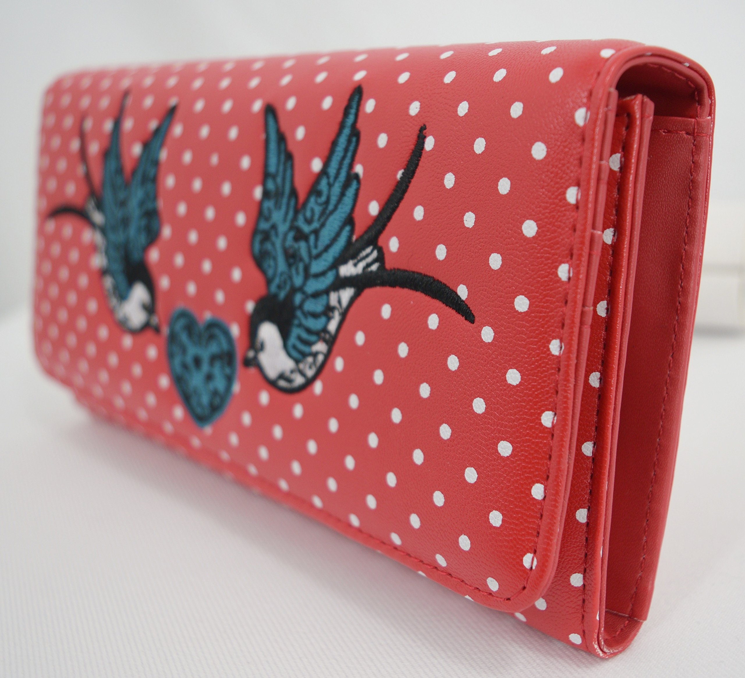 Dancing Days Lolita Swallow Tattoo Girl Polka Dot Embroidery Wallet (Red)