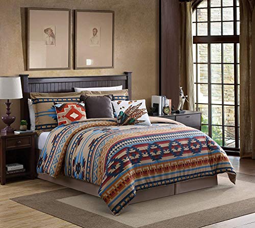 Chezmoi Collection Wyoming 7-Piece Southwestern Geometric Tribal Comforter Set - Printed Multicolor Beige Brown Blue Red Bedding Set, California King