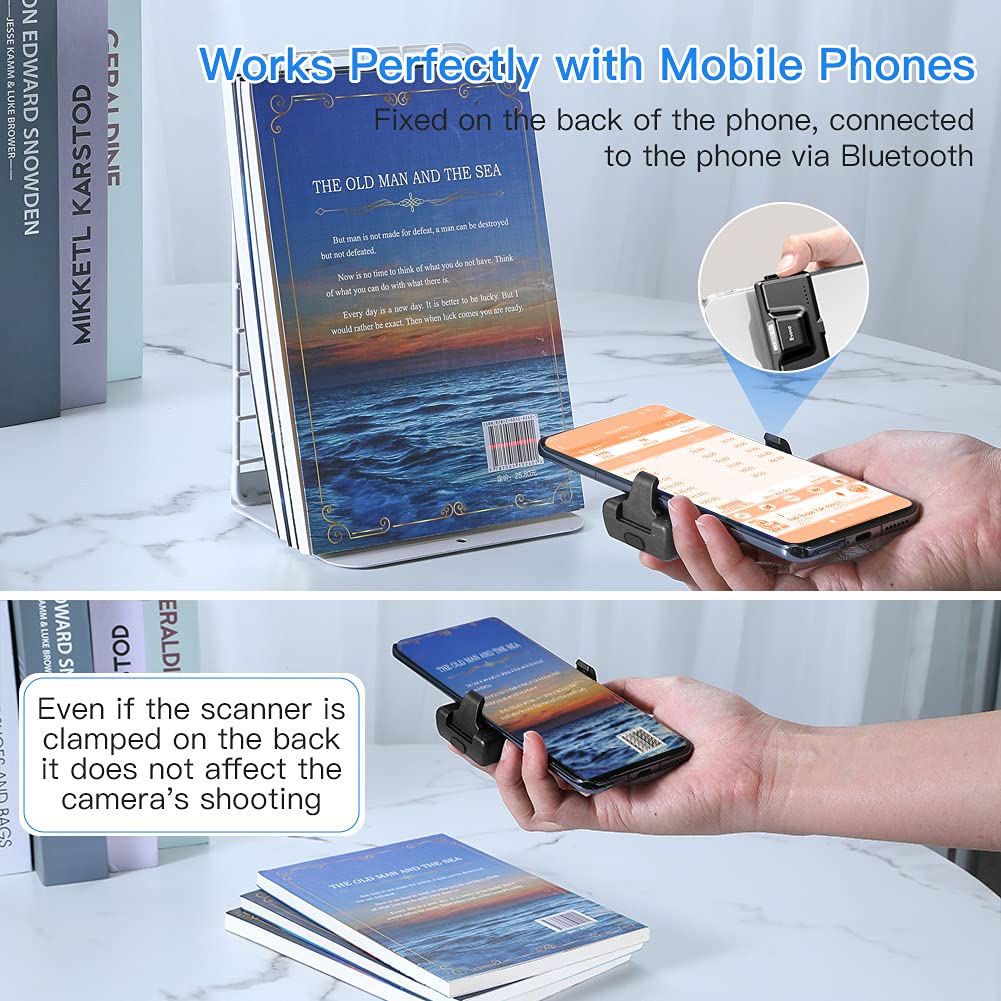 Eyoyo 2D QR Bluetooth Barcode Scanner, Mini Wireless Back Clip-on Phone Bar Code Scanner for 1D QR PDF417 Data Matrix Code Reader, Work with iPhone, Android, iOS for Warehouse Library Book Inventory