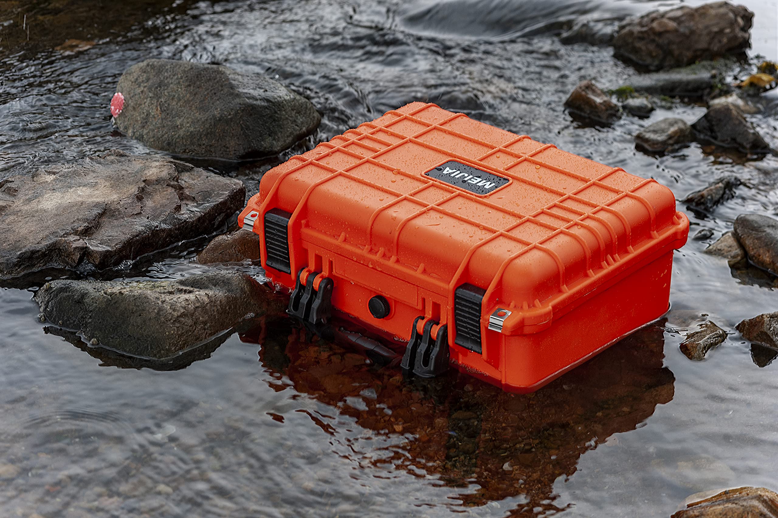 MEIJIA Portable All Weather Waterproof Camera Case with Customizable Fit Foam,Fit Use of Drones, Camera, Equipments, Pistols,15.98x12.99x6.85inches(Orange)