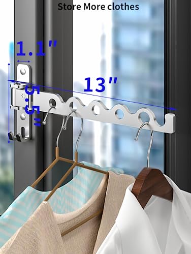 Dr.DJ Wall Hanger for Clothes, Coat Hanger Wall Mounted Silver Retractable Clothes Drying Organizer Rack Garment Hooks Aluminium Folding Indoor Wall Wall Hanger Space Save (2 Racks)