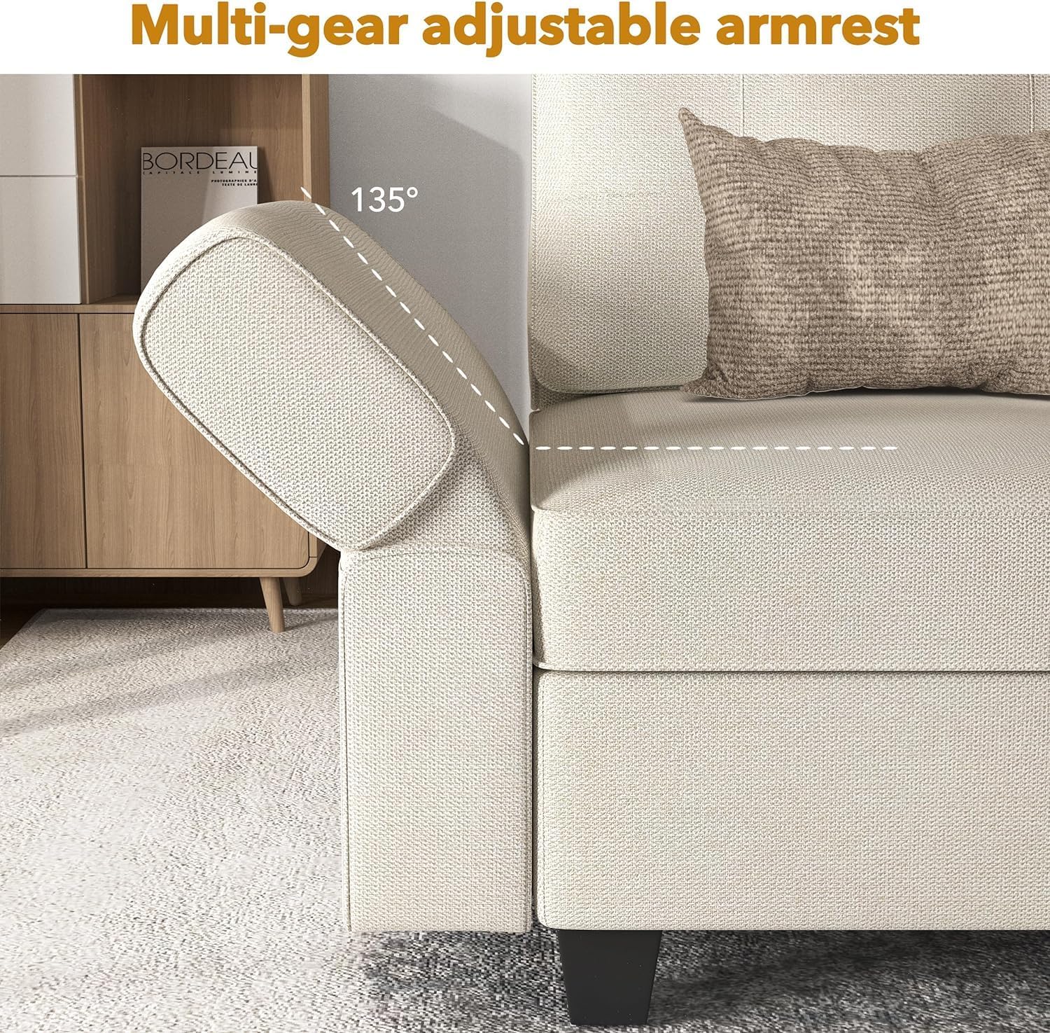 AYEASY Sofa Couch, Modular Sectional U Shaped Sofa Couch with Storage Ottoman Convertible Sectional Couches for Living Room, High Supportive 6 Seats Reversible Sectionals 113'' with Chaise, Beige