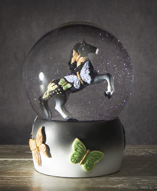 Ebros Gift Trail of Painted Ponies Western Metamorphosis Butterflies Black Beauty Horse Glitter Water Globe 5.25" Tall Farmhouse Ranch Cabin Country Snow Globes Collectible Figurine