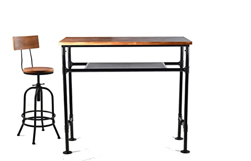 Diwhy 5 Piece Bar Table and Barstool Set Industrial Rectangular Pipe Dining Pub Bar Table and Kitchen Counter Height Adjustable Stool with Backrest Black (1 Table + 4 Chairs)