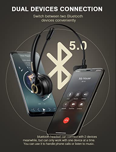 Bluetooth Headset with Microphone, NIXIUKOL Trucker Bluetooth Headset Noise Cancelling Microphone with Charging Base, Hands-Free Wireless Cell Phone Headset for Home Office Call Center Skype PC Laptop