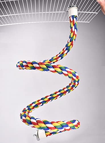 Bird Cage Rope Perch, Parrot Multicolor Flexible Rope Perch, Rope Bungee Bird Toys for Parakeets Cockatiels, Conures, Lovebirds, Finches (39.4 Inch)