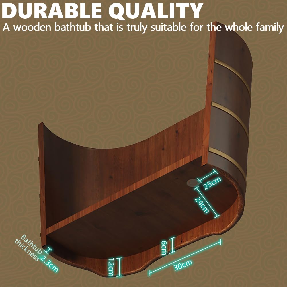 MegLob Free Standing Cedar Wood Bathtub, Luxurious Wooden Deep Soaking Tub Alone Stand Kit, Soaking SPA Tub Classic Stand with Insulation Cover, Oval Shape Solid Wood Bathtub Lit,100cm/39.37"