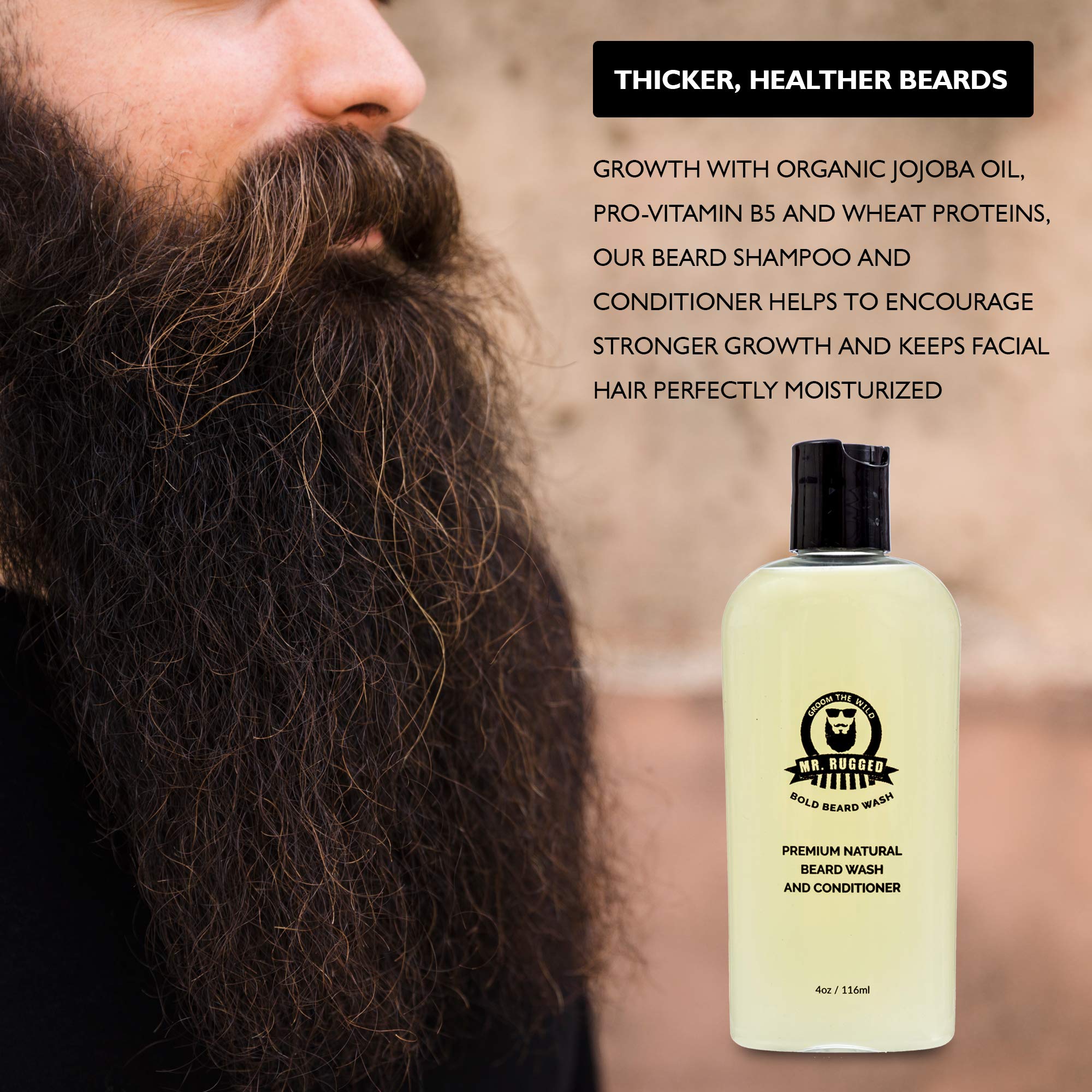Mr Rugged Beard Wash and Conditioner for Men β (Peppermint 2-in-1, 4oz Bottle) Natural Beard Shampoo for Soft Beard β Strengthen and Improve Facial Hair Growth