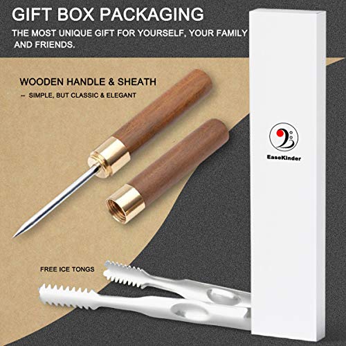 Ice Picks in Gift Box - Premium Stainless Steel Ice Picks Kitchen Tool with Wooden Handle Safety Cover Portable for Bars Restaurant Home Bartender Picnics Camping, 1PCS (RoseWood 6.7")