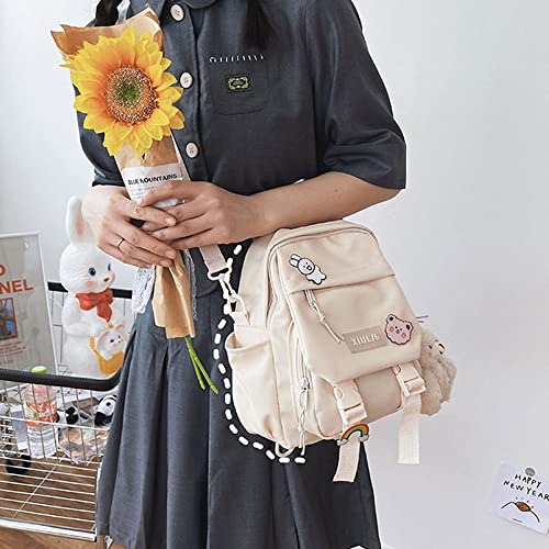 Eagerrich Cute Mini Backpack with Cute Pin Accessories Plush Pendant Kawaii Mini Backpack Aesthetic Mini Backpack for School(White)
