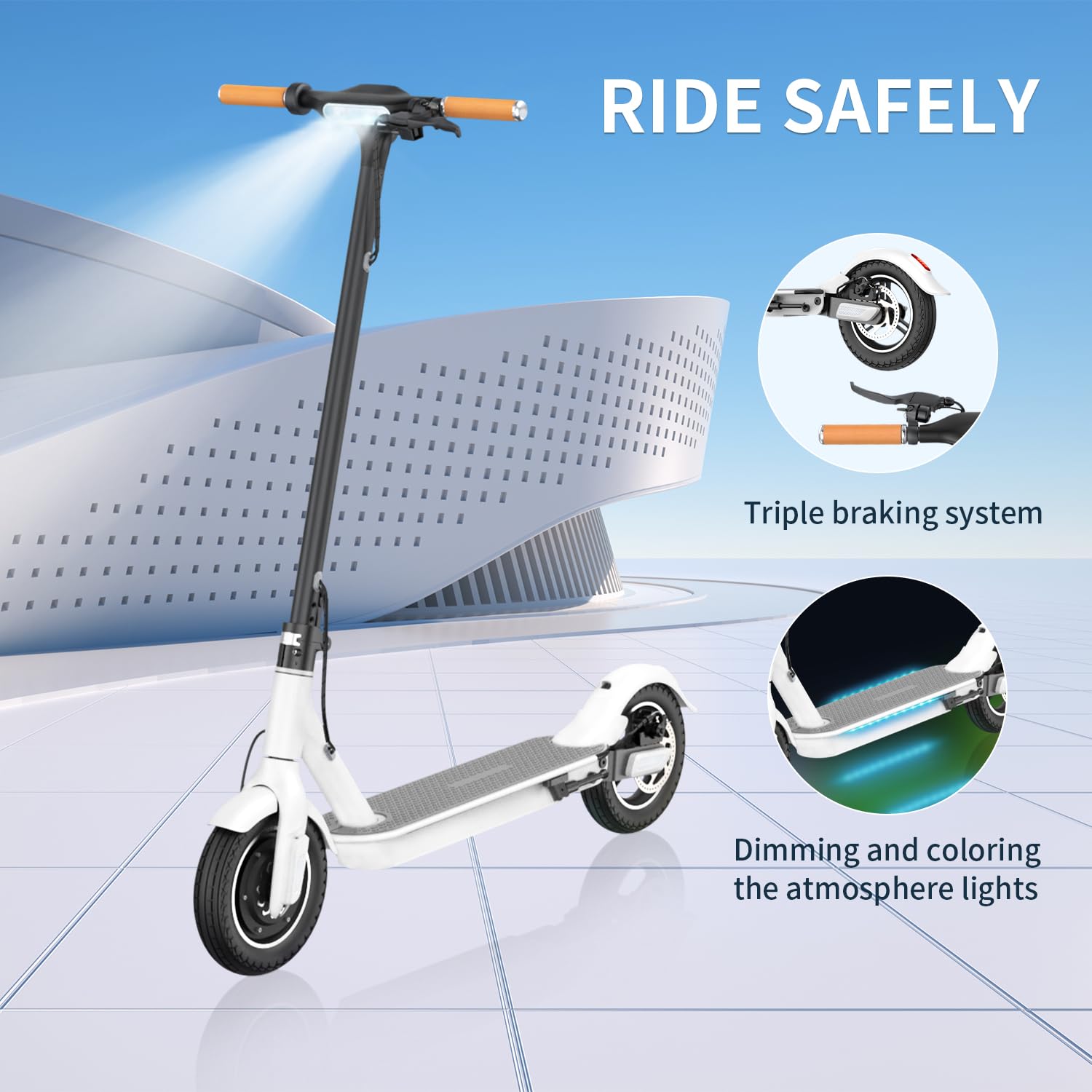 ADVANRIDE L1 Plus Electric Scooter 10" Solid Tires,19 Miles Range,15.5Mph 350W,220 Pounds Maximum Load,Portable Folding Commuting E-Scooter Triple Braking System for Adults and Teens