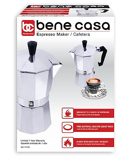 Bene Casa Classics BC-17720 3-Cup Aluminum Espresso Maker, silver