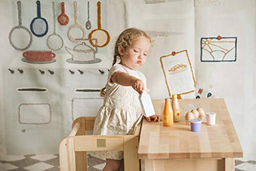 MEOWBABY Kitchen Step Stool for Kids - Toddler Learning Stool, Wooden Adjustable Helper for Toddlers, Natural