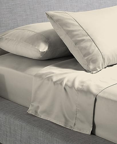 Color Sense Hotel Percale 100% Cotton Bed Sheet Set, Twin Ivory, Cooling Sheets for Hot Sleepers, with Elasticized Deep Pocket, 3 Piece Bedding Set - 1 Flat, 1 Fitted Sheet and 1 Pillowcase