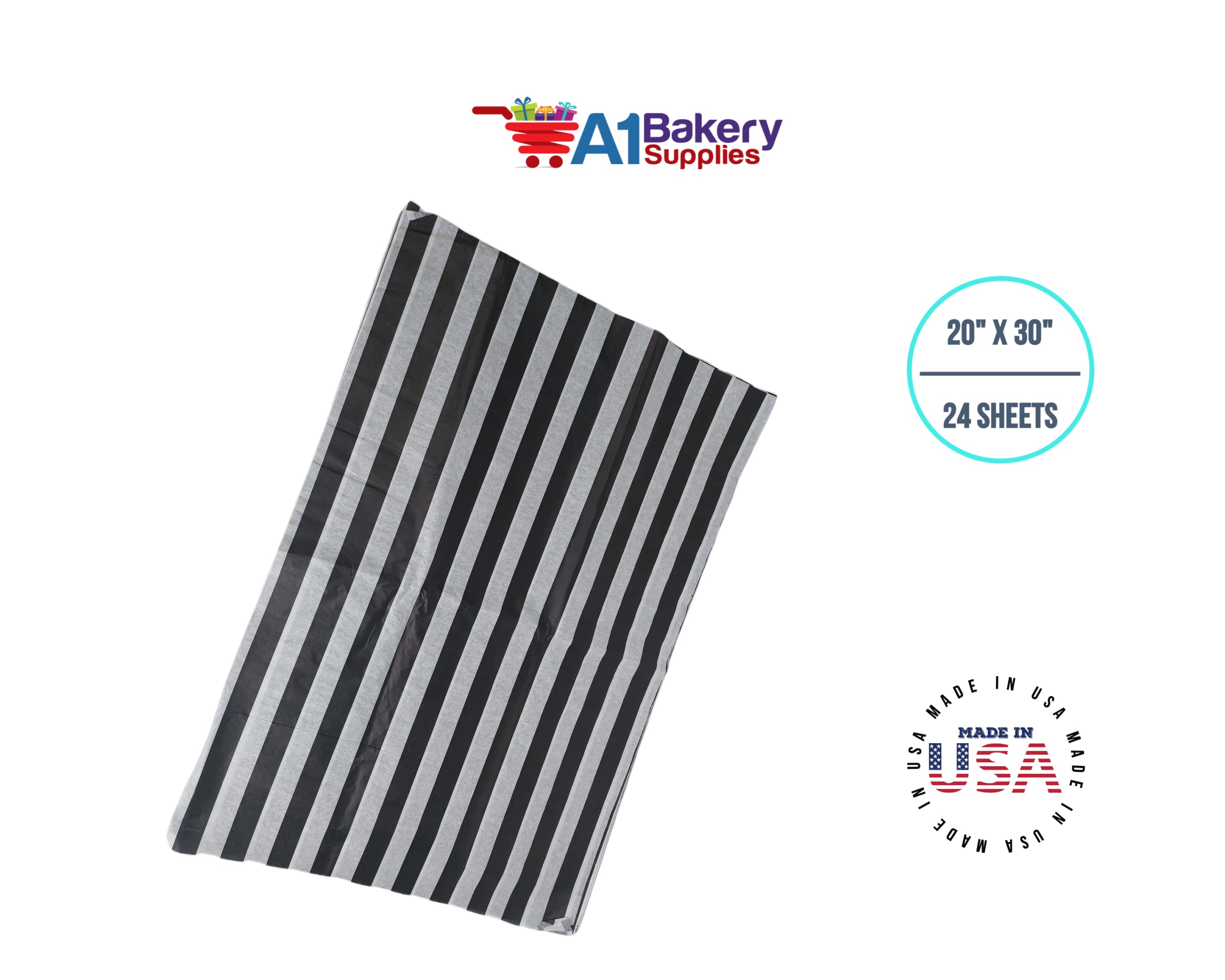 Black & White Stripes Tissue Paper 20 X 30-24 Sheet Premium High Quality Tissue Paper Made in USA by A1 bakery supplies
